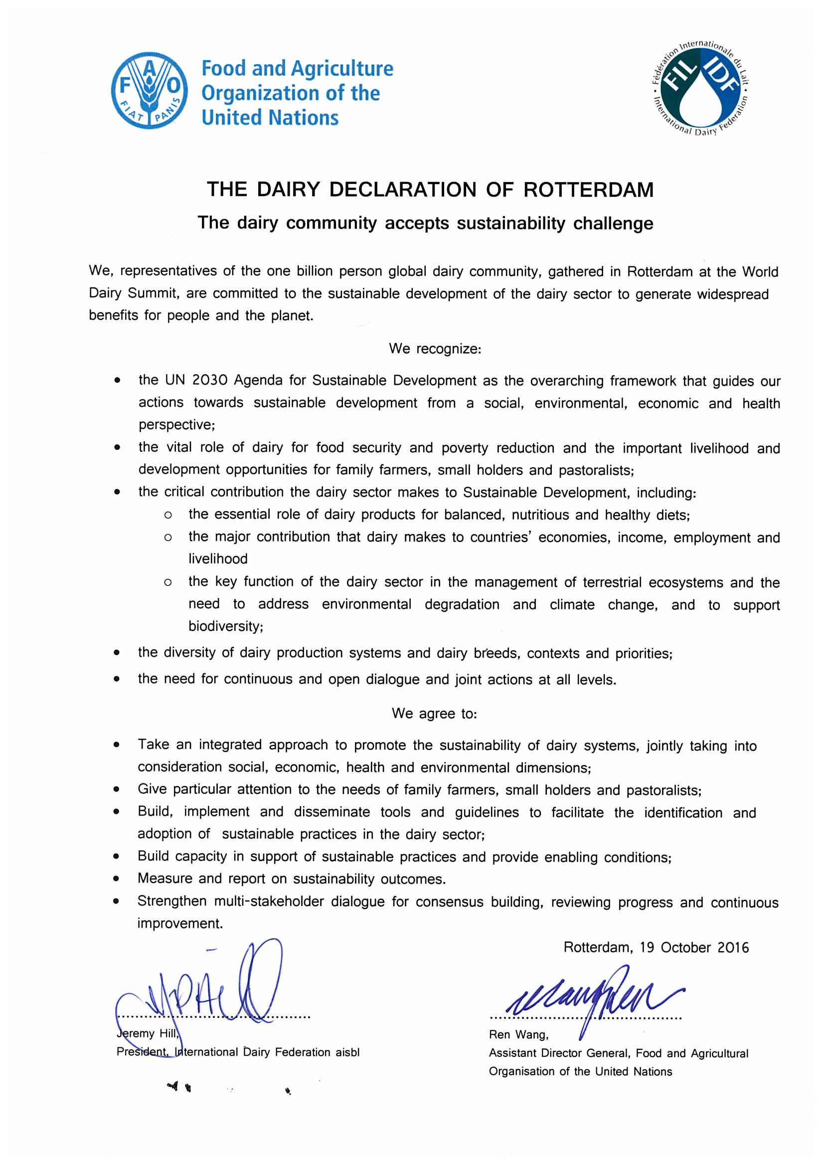 Dairy Declaration of Rotterdam showing progress (2018) - IDF - IDF is ...